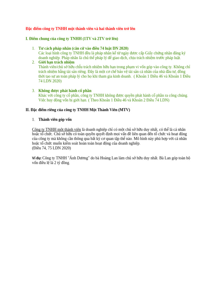 Đặc Điểm Công Ty TNHH | PDF