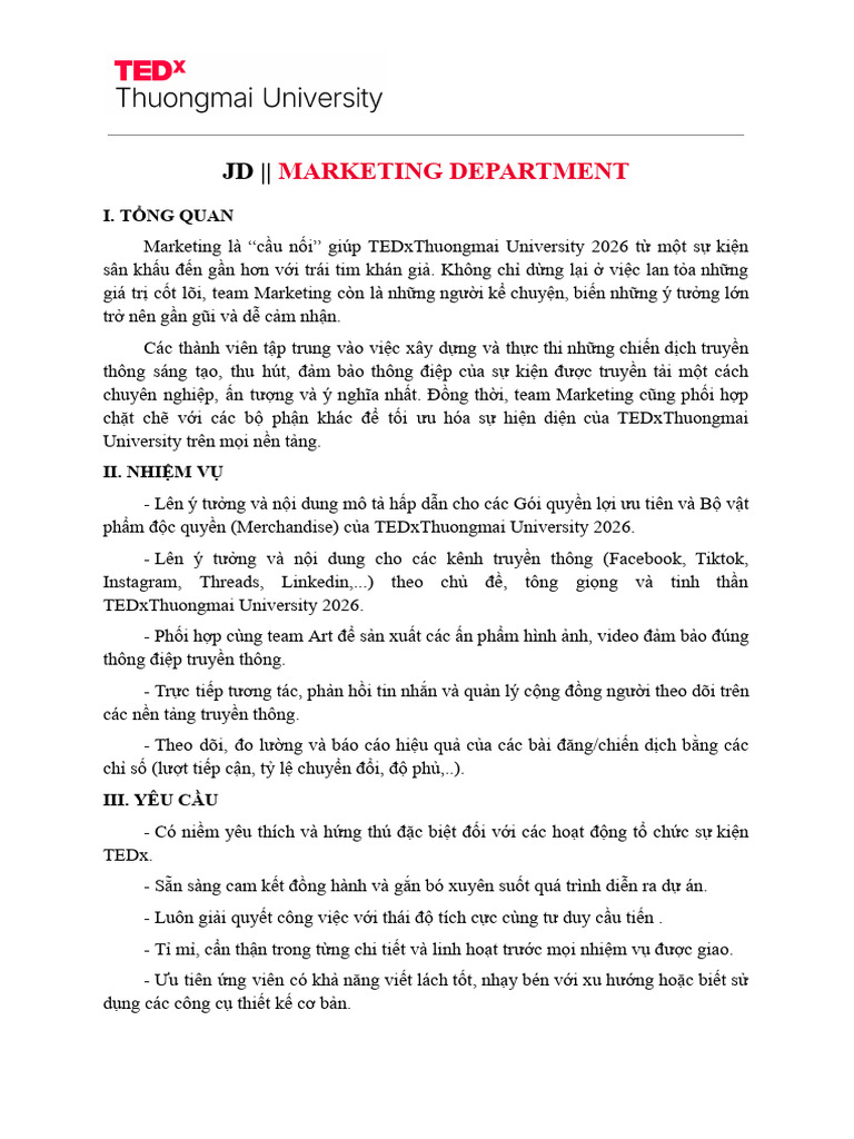 01. Jd Tuyển Member Marketing Department _ Minh Khuê (2) | PDF