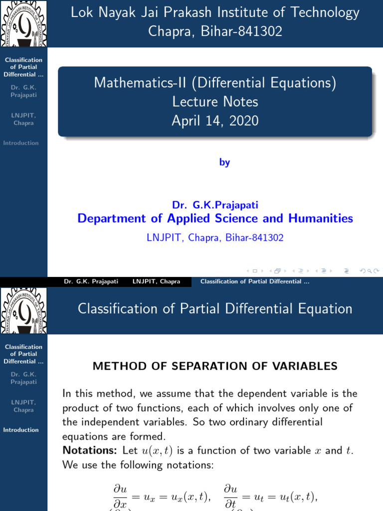 Classification of Partial Differential Equations | PDF | Partial ...