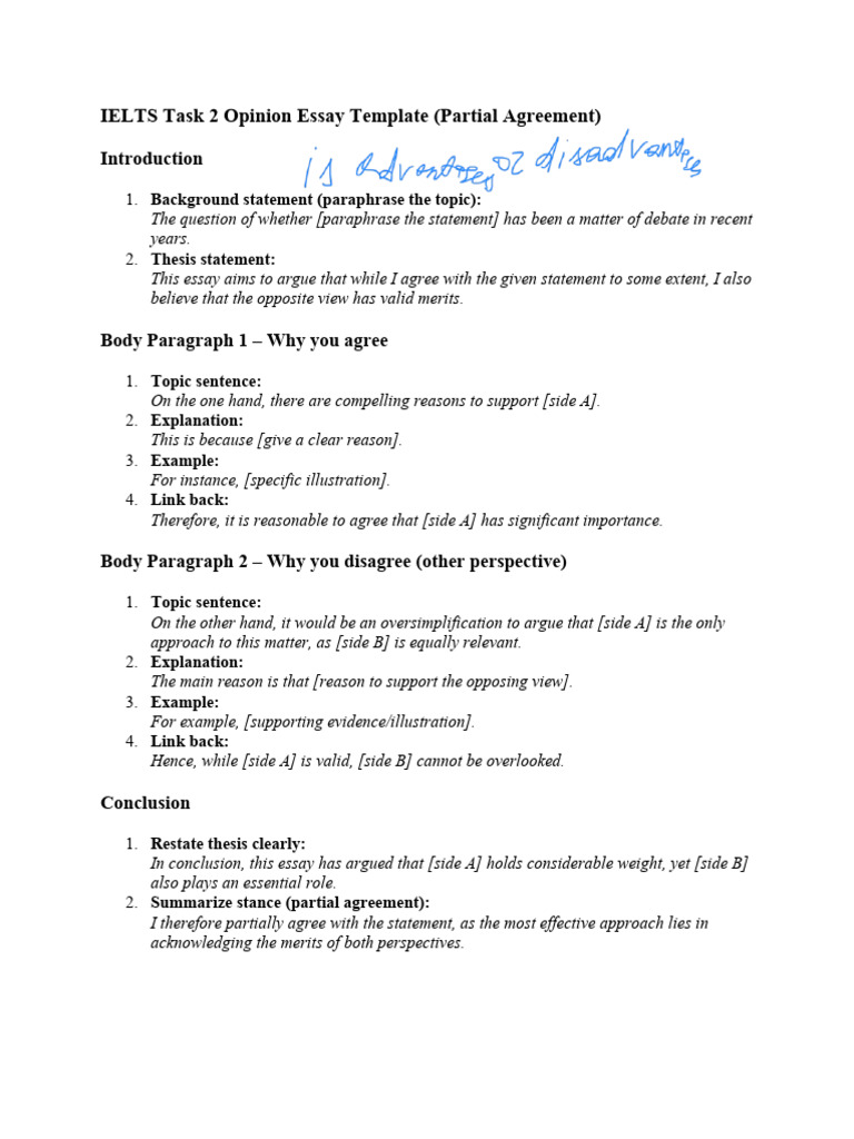 IELTS Task 2 Opinion Essay Template | PDF