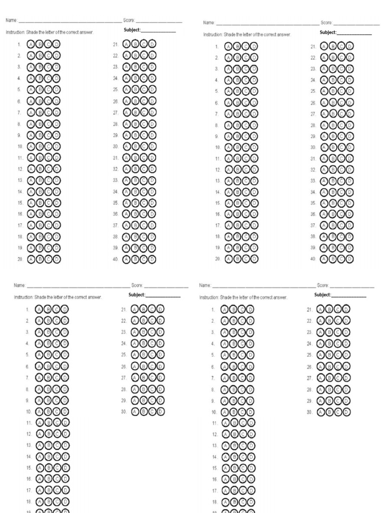 Shading Answer Sheet | PDF