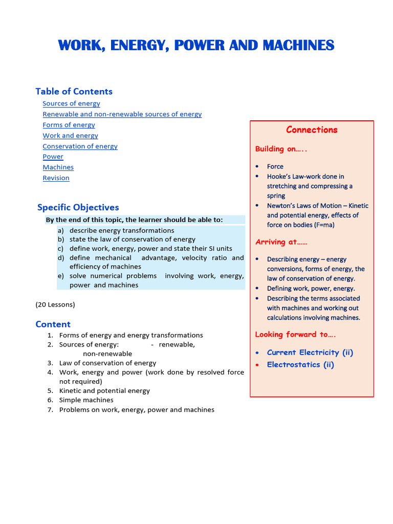 3.4 Work, Energy, Power and Machines | PDF | Watt | Power (Physics)