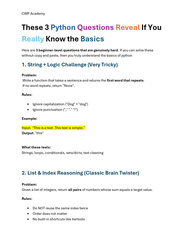 These 3 Python Questions Reveal If You Really Know The Basic | PDF