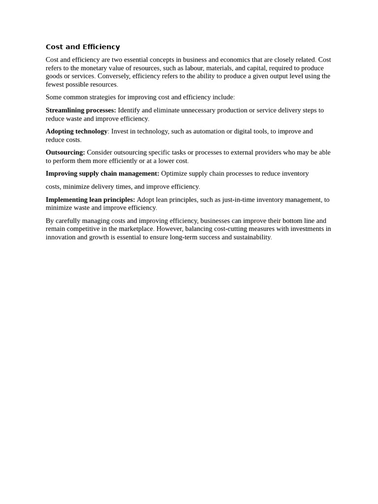 Cost and Efficiency | PDF