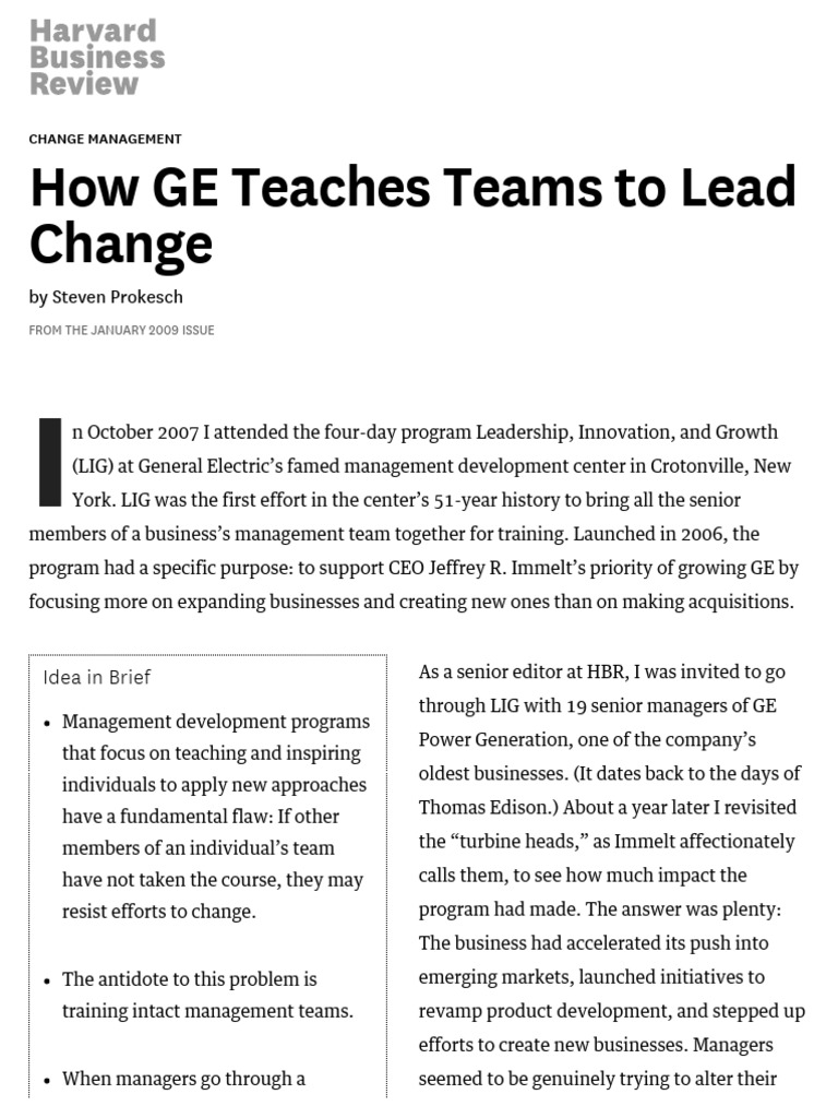How GE Teaches Teams To Lead Change | PDF | General Electric ...