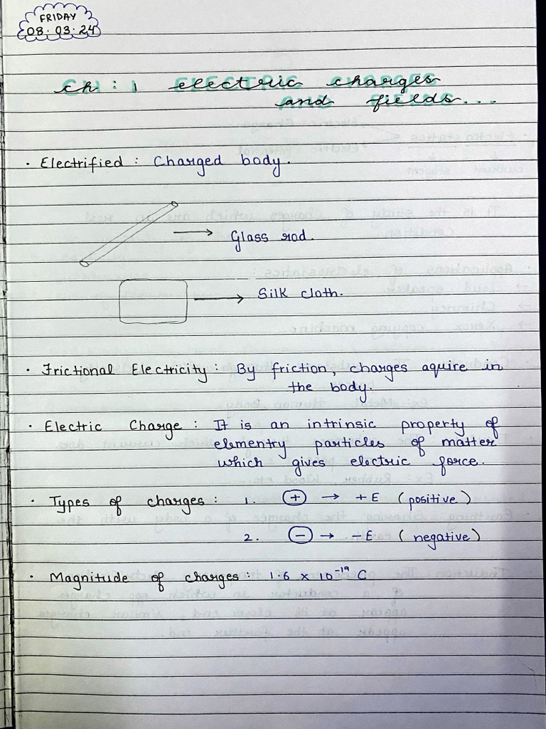 Electric Charges and Fields Full Notes | PDF