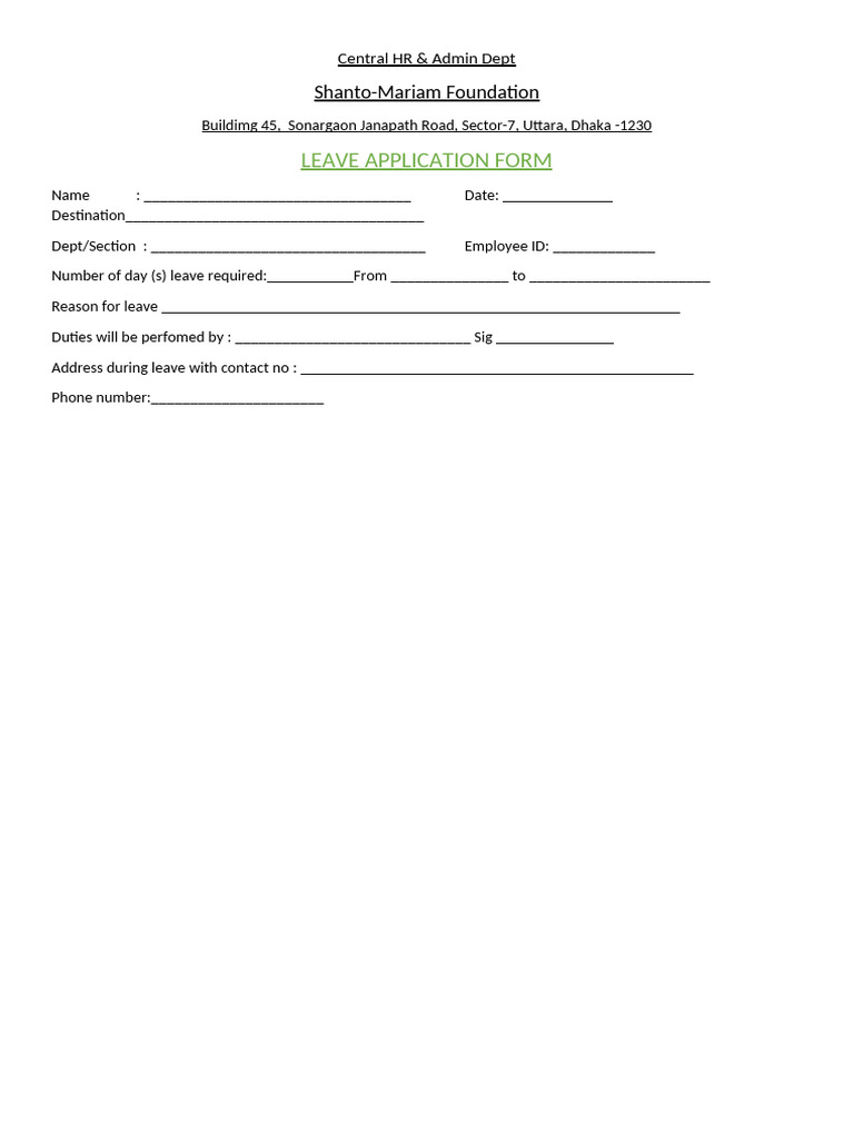 Leave Application Form Template | PDF
