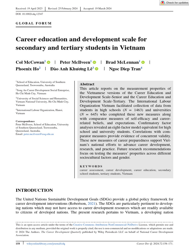 The Career Development Quart - 2024 - McCowan - Career Education and ...