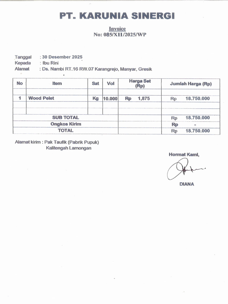 Invoice Karunia Bu Diana | PDF