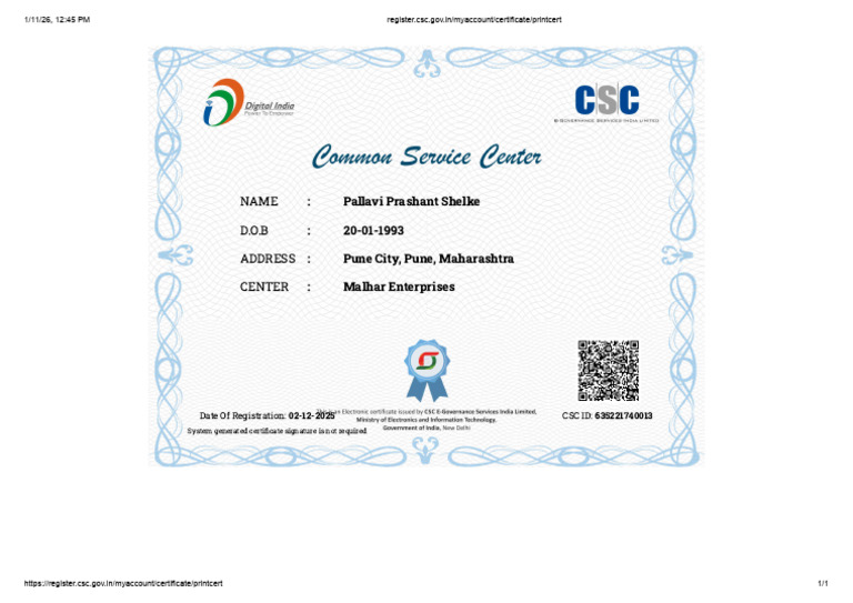 Register.csc.Gov.in Myaccount Certificate Printcert | PDF