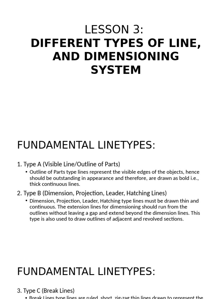 Types of Lines and Dimensioning Systems | PDF | Line (Geometry) | Dimension