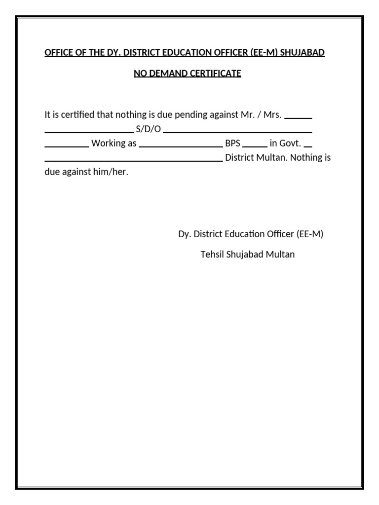 No Demand Certificate - Education Officer | PDF