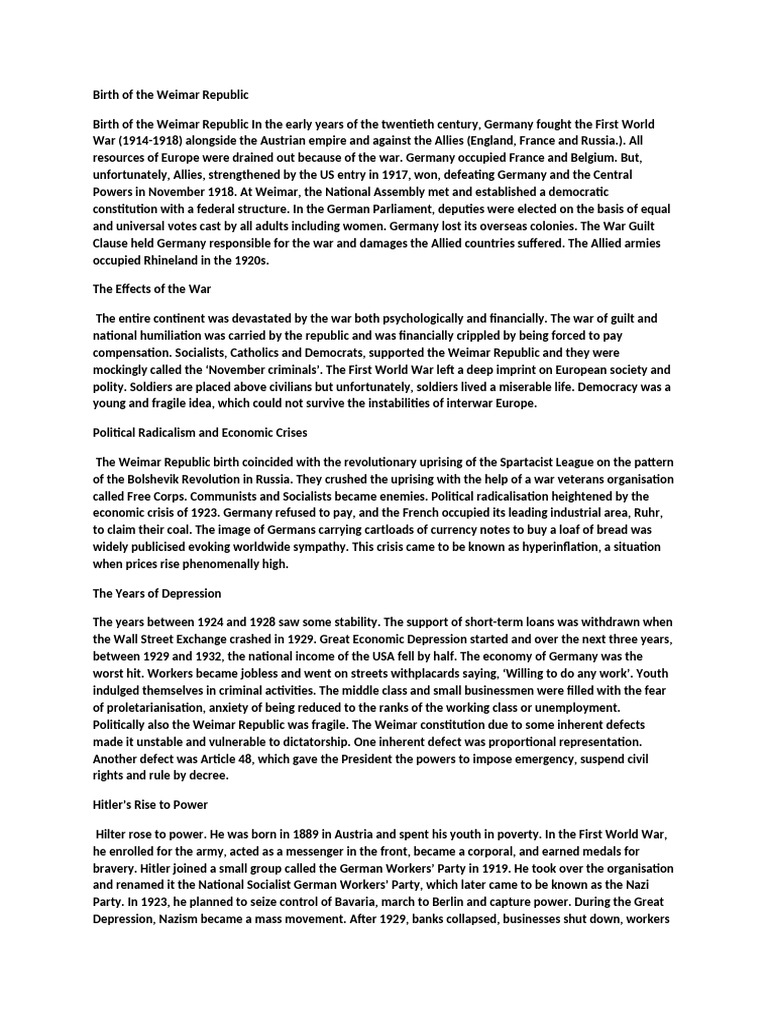 Nazism and Rise of Hitlar Notes | PDF | Nazi Germany | Nazism