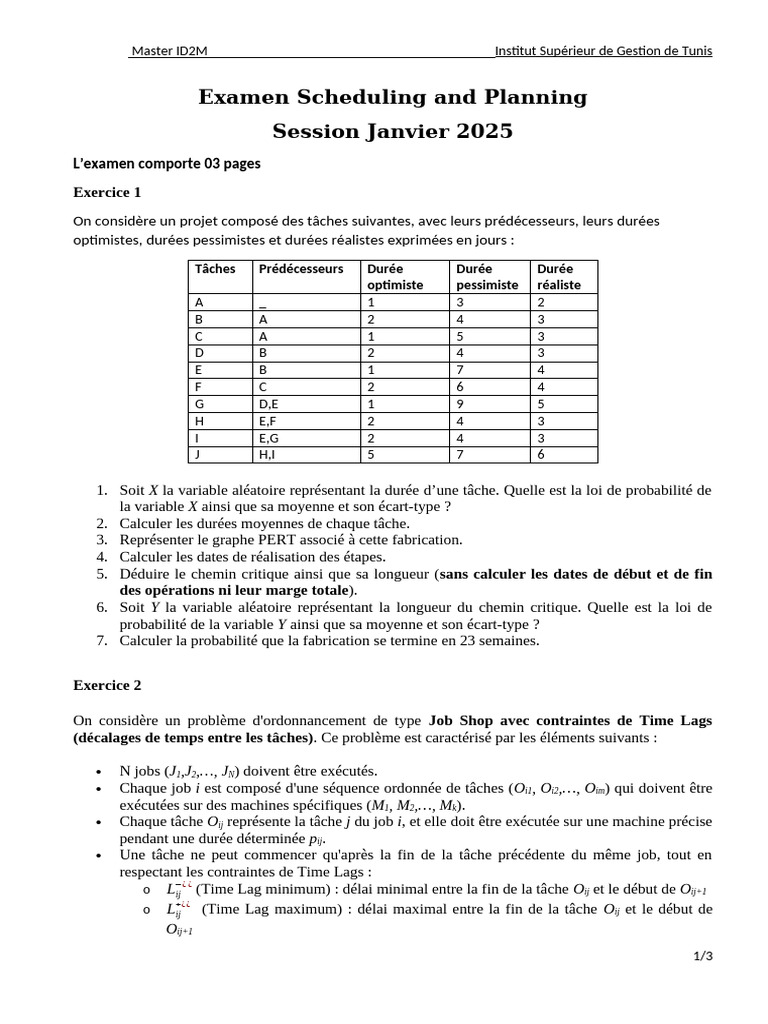 Examen de Planification et Ordonnancement | PDF | Mathématiques appliqués