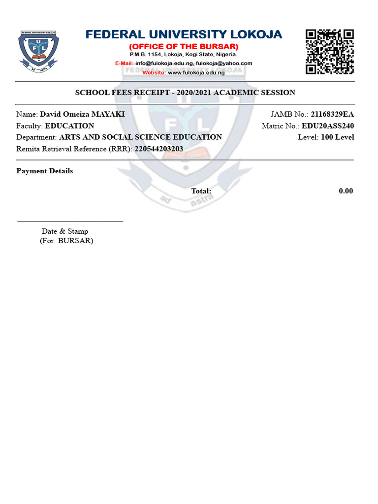 EDU20ASS240 - School Fees Receipt | PDF