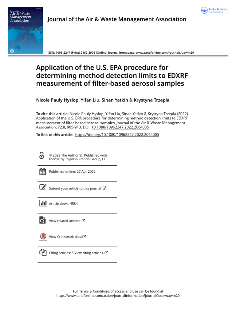 Application of The U.S. EPA Procedure For Determining Method Detection ...