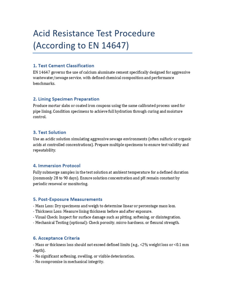Acid Resistance Testing for Cement EN 14647 | PDF | Cement | Materials