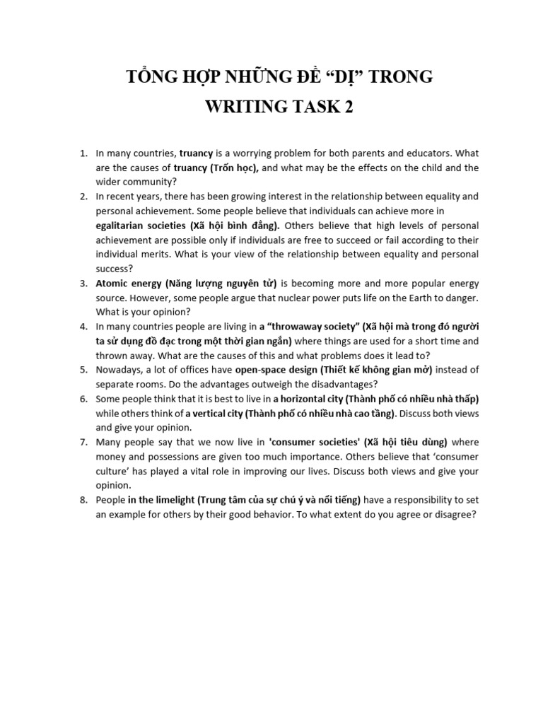 Unique Writing Task 2 Prompts | PDF