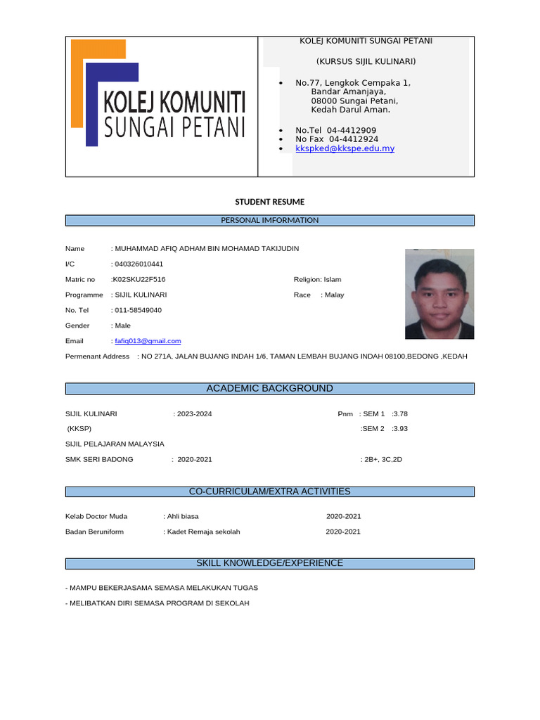 Resume Li Afiq New | PDF