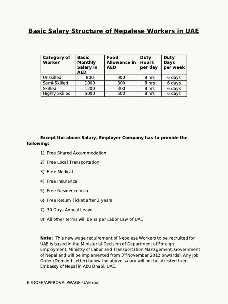 Basic Salary Requirments of Nepalese Workers in UAE | PDF | Labor