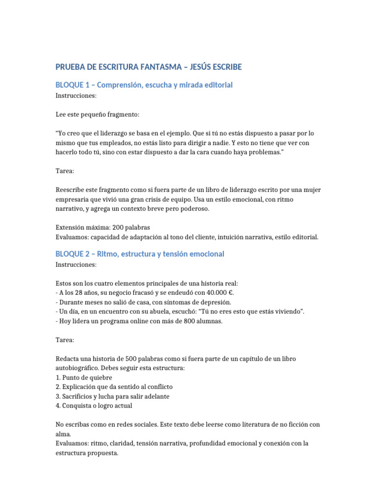 Prueba de Escritura Fantasma | PDF