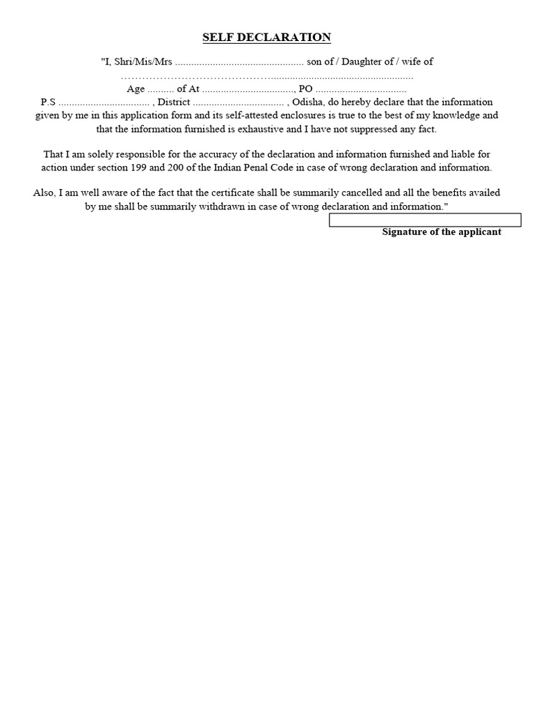 Self Declaration Form Template | PDF