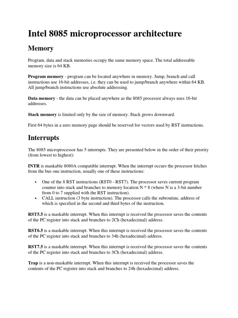 Intel 8085 Microprocessor Architecture | PDF | Instruction Set | Central Processing Unit