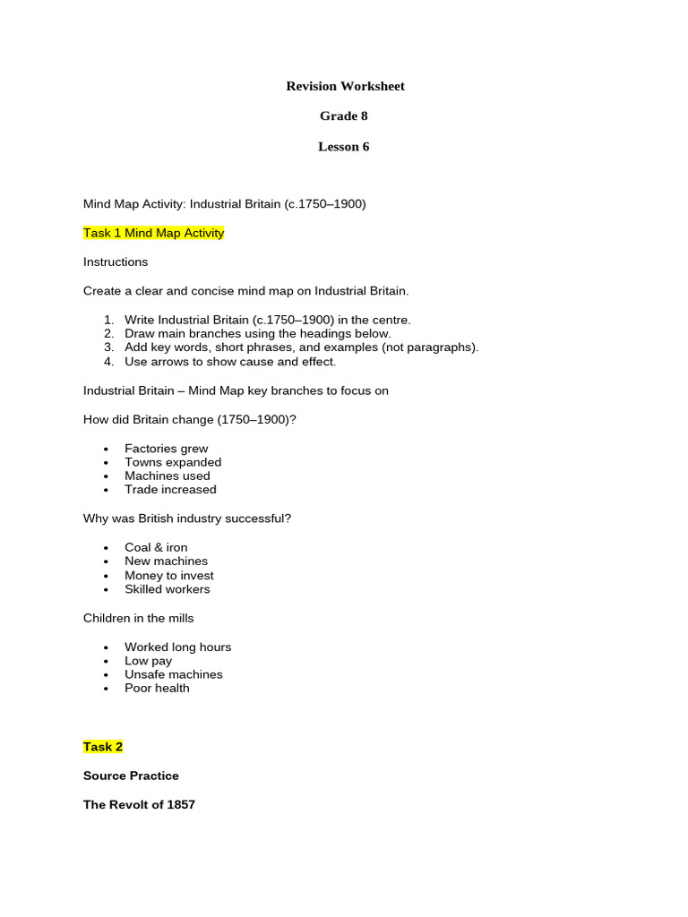 Industrial Britain Mind Map & 1857 Revolt Analysis | PDF | Indian ...