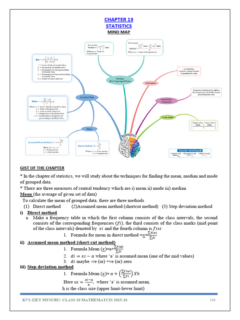 Class 10 Statistics Mind Map Guide | PDF | Mode (Statistics) | Mean