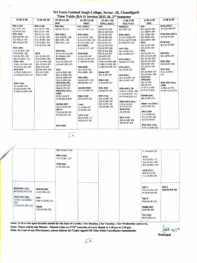 Time Table Session 2025-26 Even Semester | PDF