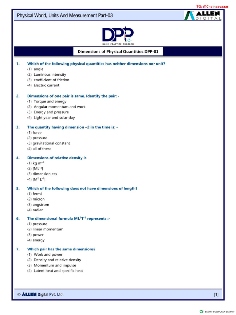 Allen Unit Measurement DPP | PDF