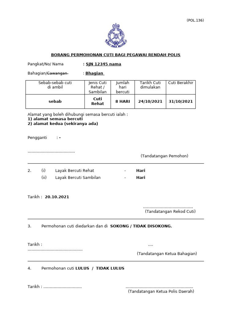 Borang Cuti PRP | PDF