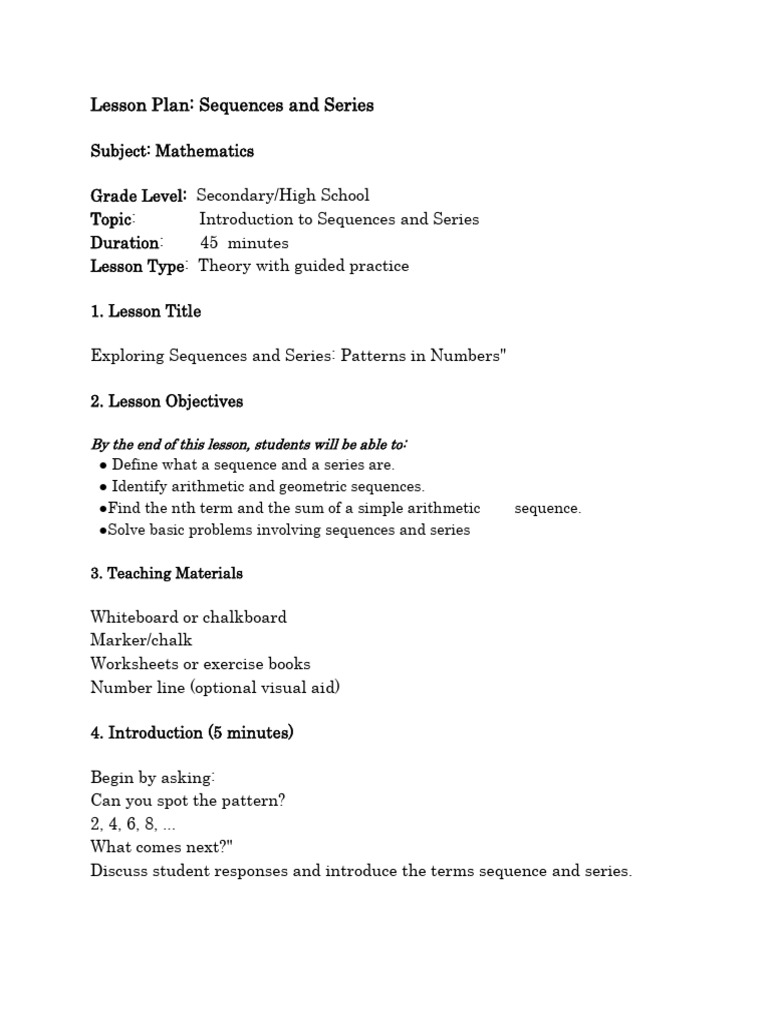Sequences and Series Lesson Plan | PDF