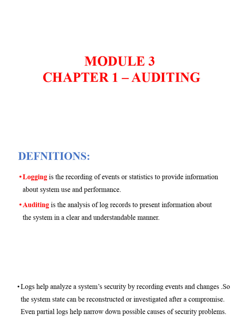 Module 3 - Auditing.pptx | PDF | Login | User (Computing)