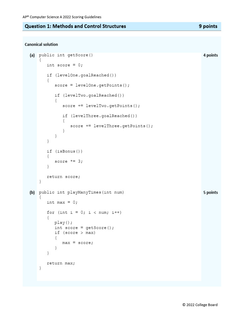 AP Computer Science A 2022 Scoring Guide | PDF | String (Computer ...