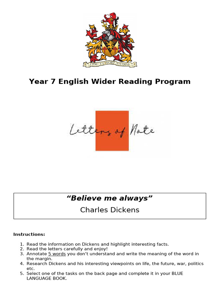 Year 7 Dickens Reading Program Guide | PDF