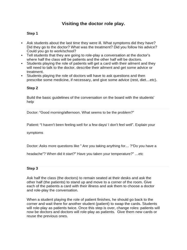 Doctor-Patient Role Play Activity | PDF | Medical Specialties | Human ...