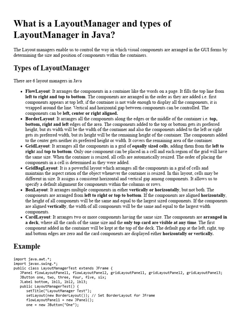 What Is A LayoutManager and Types of LayoutManager in Java | PDF | Page ...