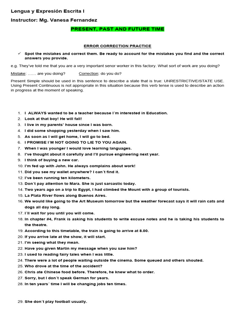 Ejercicios de Error Correction: Grammar | PDF
