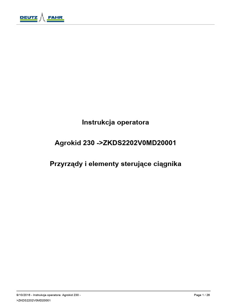 Instrukcja Operatora Agrokid 230 - ZKDS2202V0MD20001 Przyrządy I ...