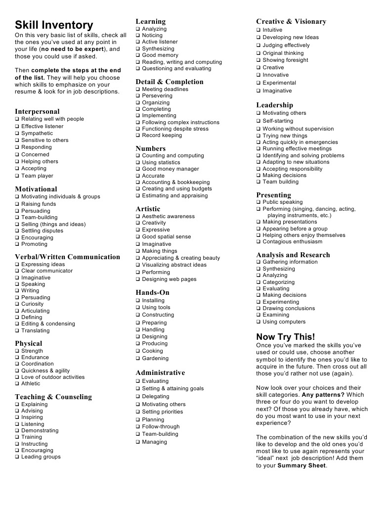 Skill Inventory for Job Seekers | PDF | Career & Growth