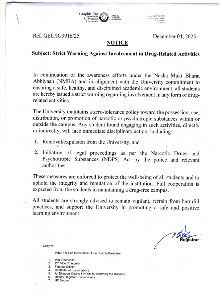 Warning Against Involvement in Drug Related Activities | PDF
