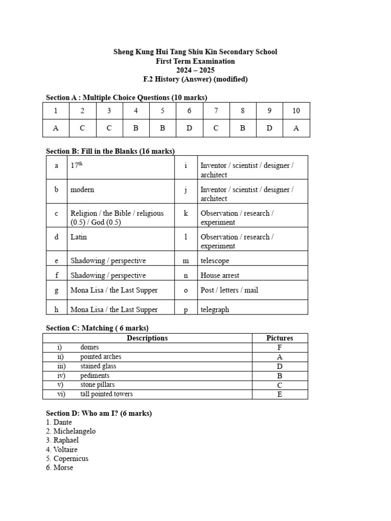 2024-25 F.2 First Term Exam Paper (Ans) Modified | PDF