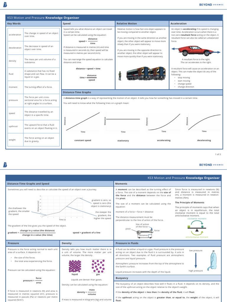 KS3 Motion and Pressure Guide | PDF | Buoyancy | Pressure