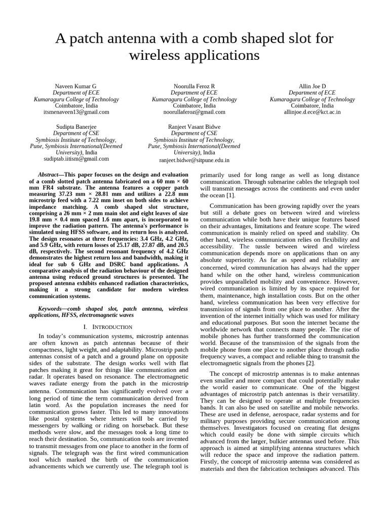 Comb-Shaped Slot Patch Antenna Design | PDF | Antenna (Radio ...