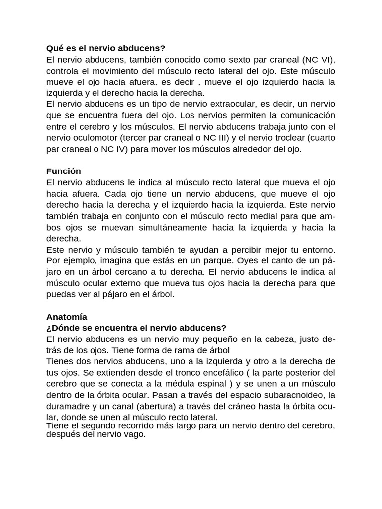 Qué Es El Nervio Abducens | PDF | Sistema nervioso | Anatomía humana