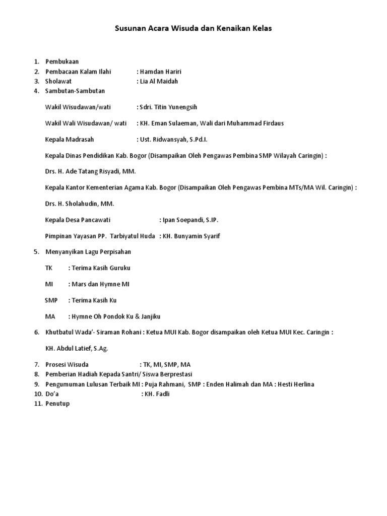 Susunan Wisuda dan Kenaikan Kelas TK | PDF | Agama & Spiritualitas