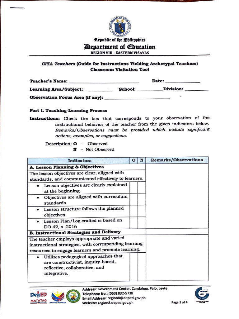 Classroom Observation Tool for Teachers | PDF | Learning | Teaching