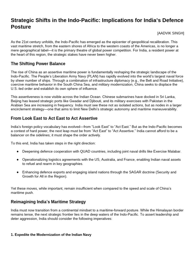 India’s Defence Strategy in the Indo-Pacific | PDF | Global Politics ...