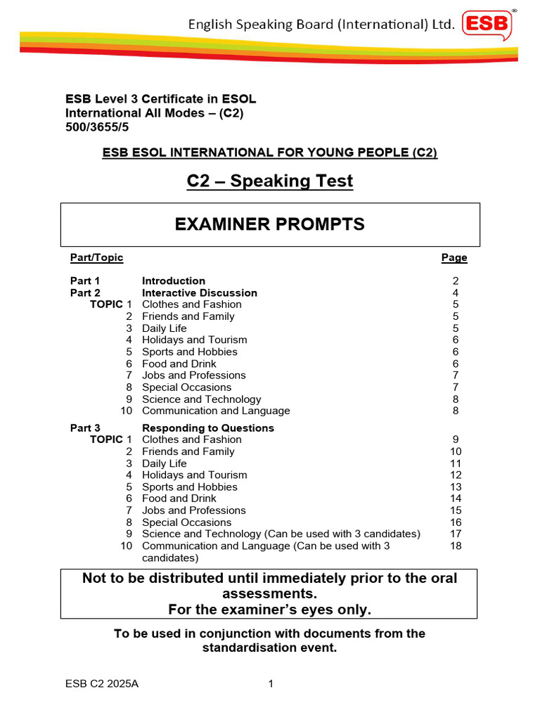 ESB C2 ESOL Speaking Test Prompts | PDF | Nonverbal Communication ...